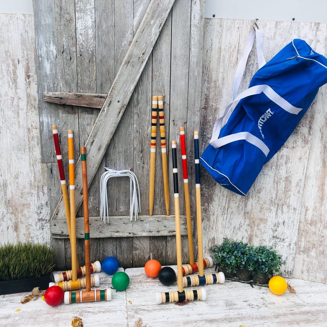 6 Sportcraft Wood Croquet Set Poly Balls Mallets Carry Bag Sports Decor Lawn Game Complete Set ...