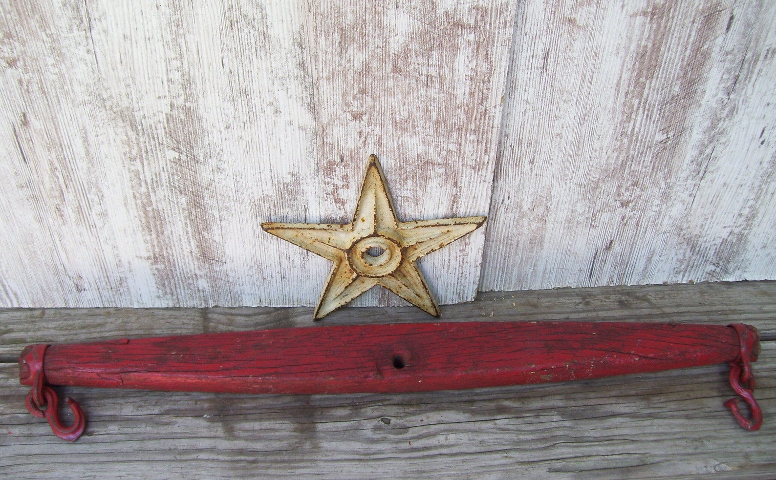 Red Wood Oxen Yoke Farmhouse Primitive Wood Iron Singletree Whiffletree ...