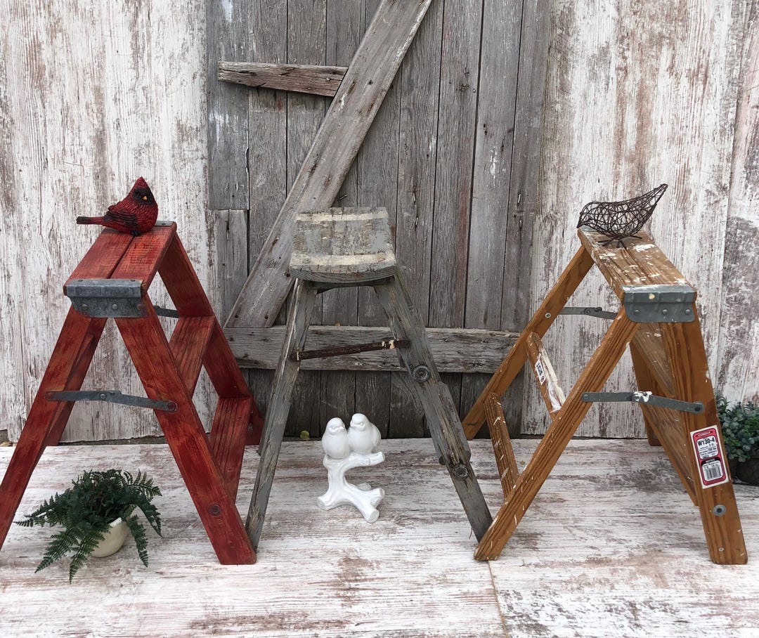 Werner Wood Ladder Two Step Plant Stand Farmhouse Rustic Wooden Step ...