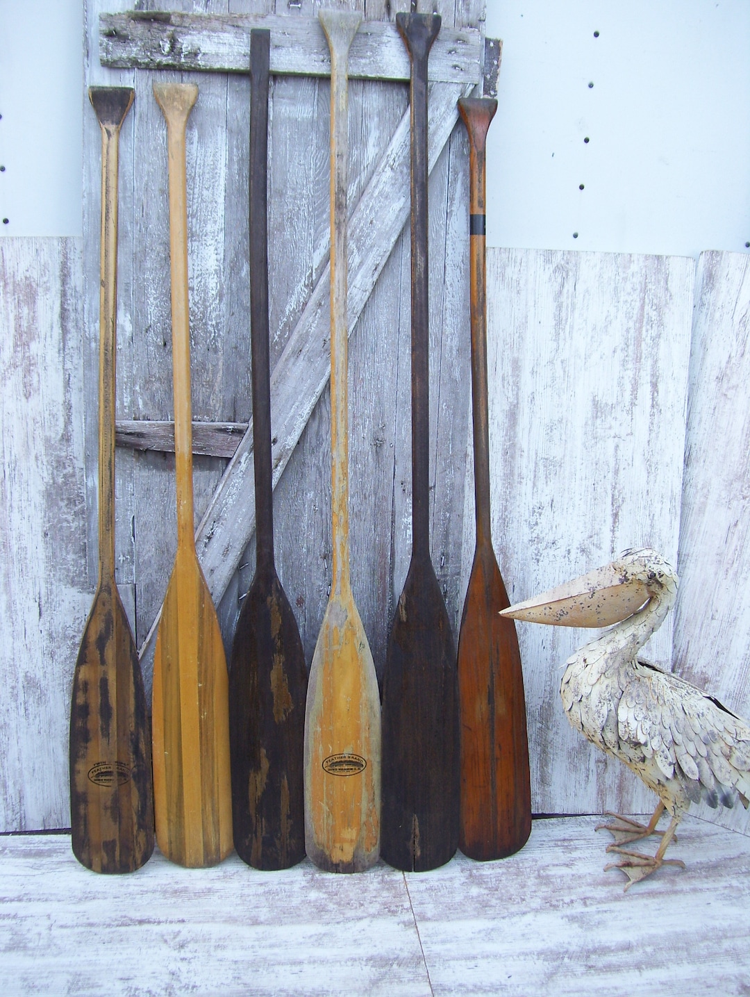 Vintage Wooden Feather Brand Canoe Paddle Wood Boat Oar Beach Cabin ...