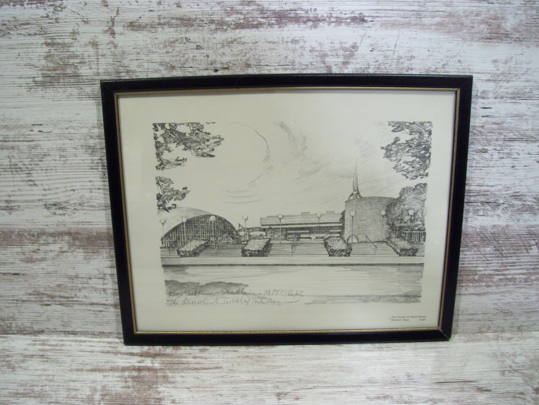 MIT Chapel Charles H Overly College Pencil Sketch Drawing Cambridge ...