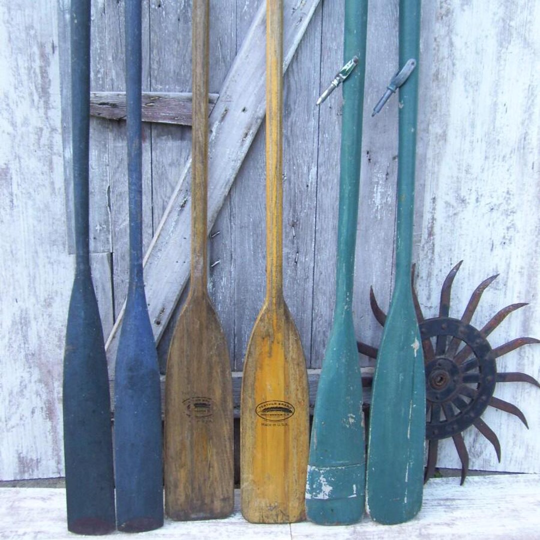 2 Vintage Wooden Canoe Paddle Feather Brand Paddles OR 2 Teal Wood Boat ...