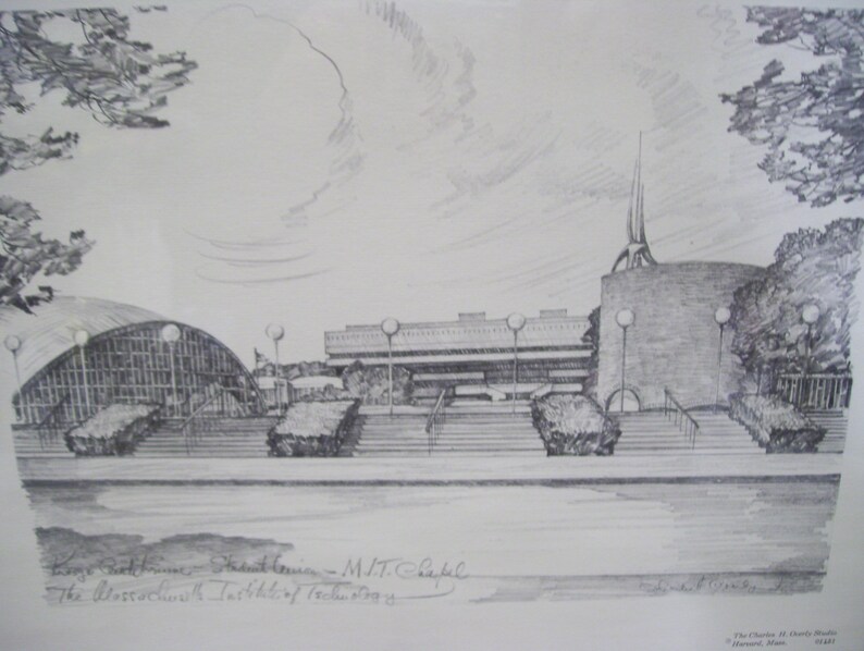 MIT Chapel Charles H Overly College Pencil Sketch Drawing | Etsy