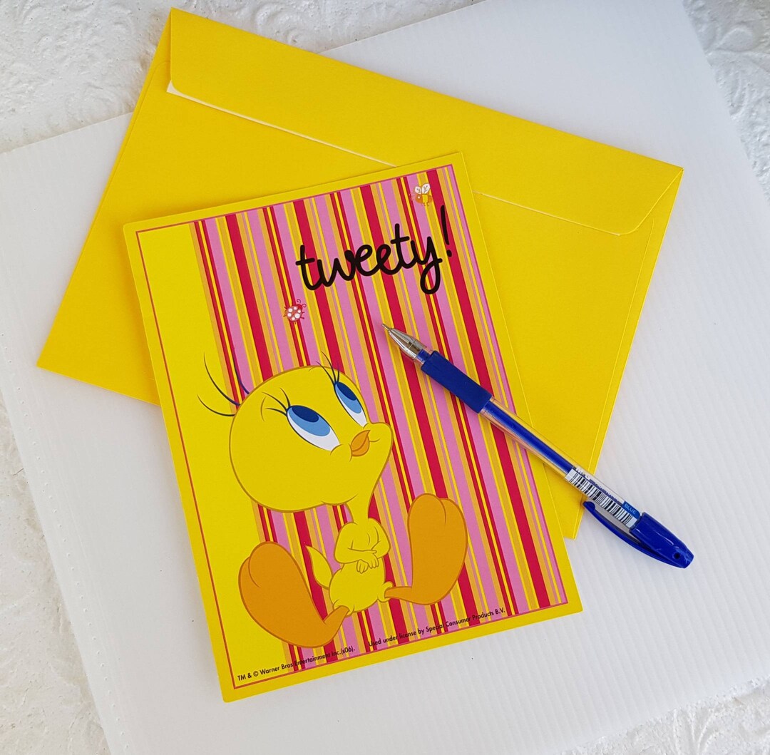 Tweety Stripes Greetings Card,yellow Bird Envelope,baby Shower Tweety ...