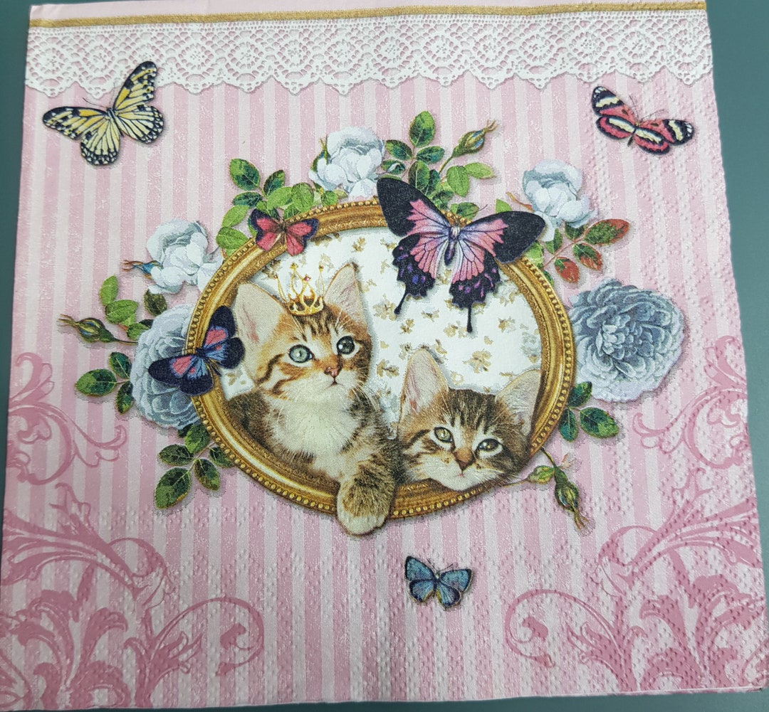 4 Decoupage Paper Napkins Cats in the Frame, Collectable Craft Supplies ...