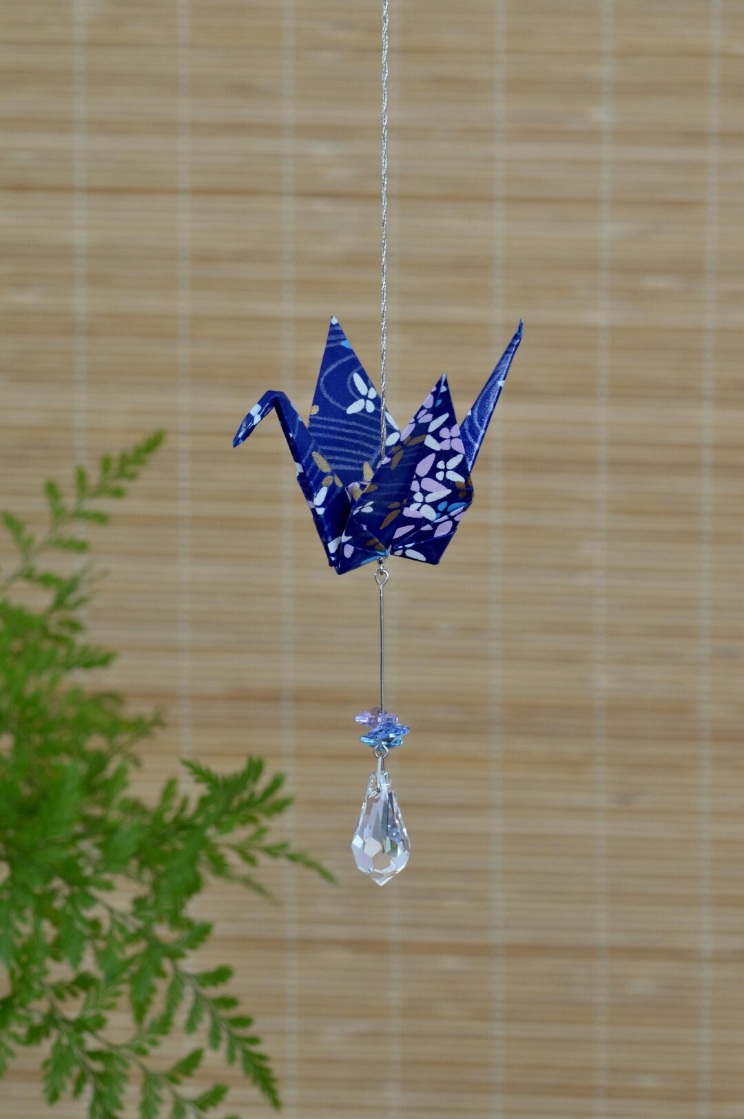 Origami Crane Suncatcher - Small - Blue Japanese Paper With Butterflies ...