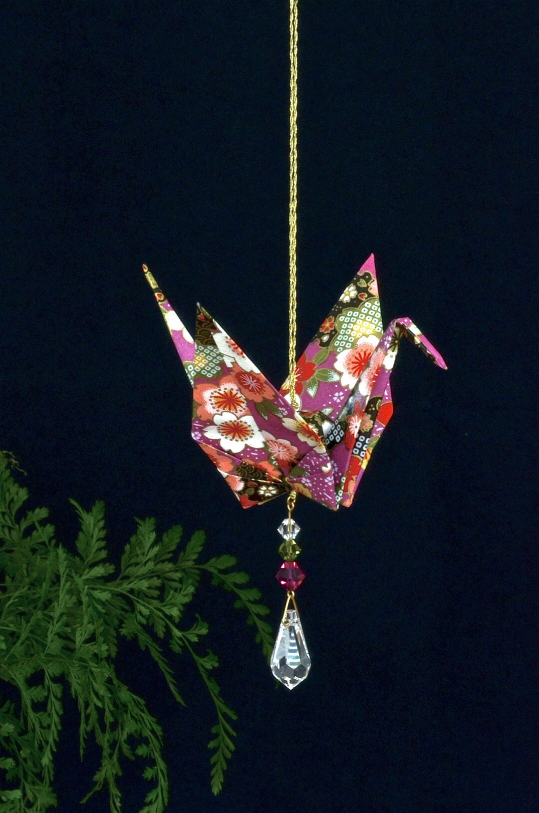 Origami Crane Suncatcher Large Crane, Mauve Japanese Paper, Peace Crane ...