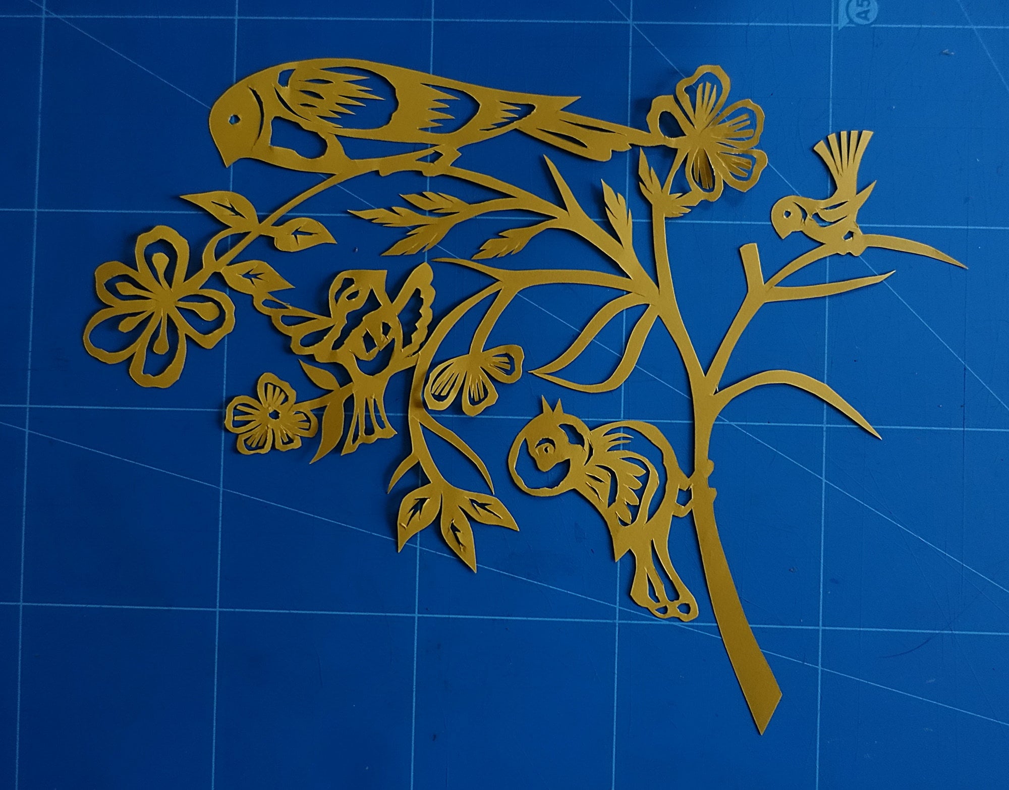 Papercut Art Bird Picture of Paper Original Paper Cut Out Art. Yellow ...