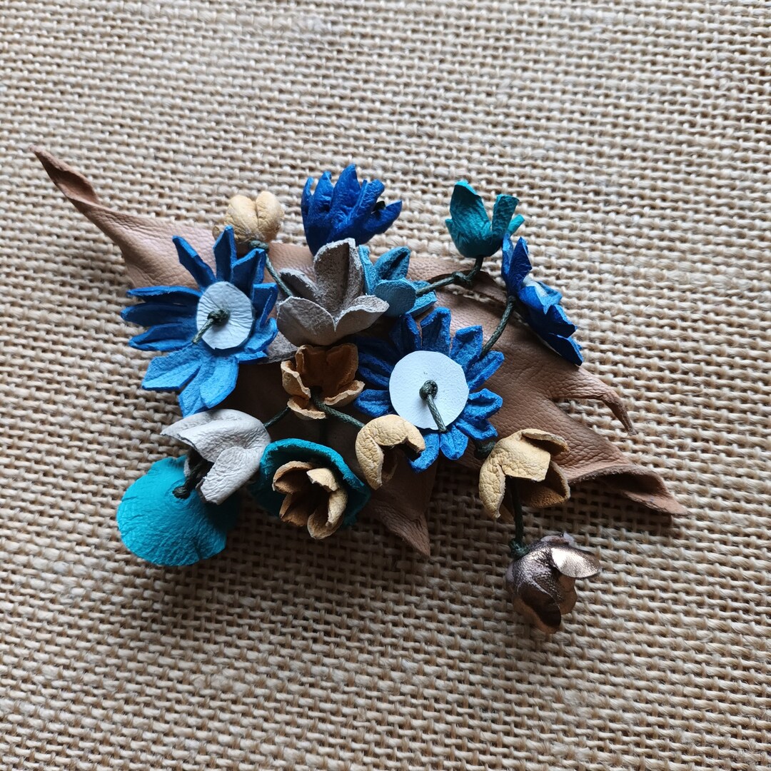 Beige Leather Brooch. Colored Flower Brooch for Dress. Lithuanian ...