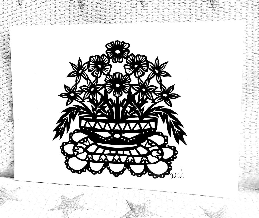 Hand Paper Cut Scherenschnitte Art. Unframed Picture Black Paper ...