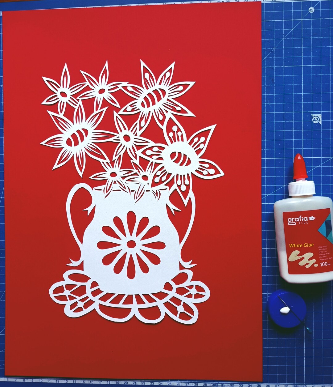 Hand Paper Cut Scherenschnitte Art. Unframed Picture White Paper ...