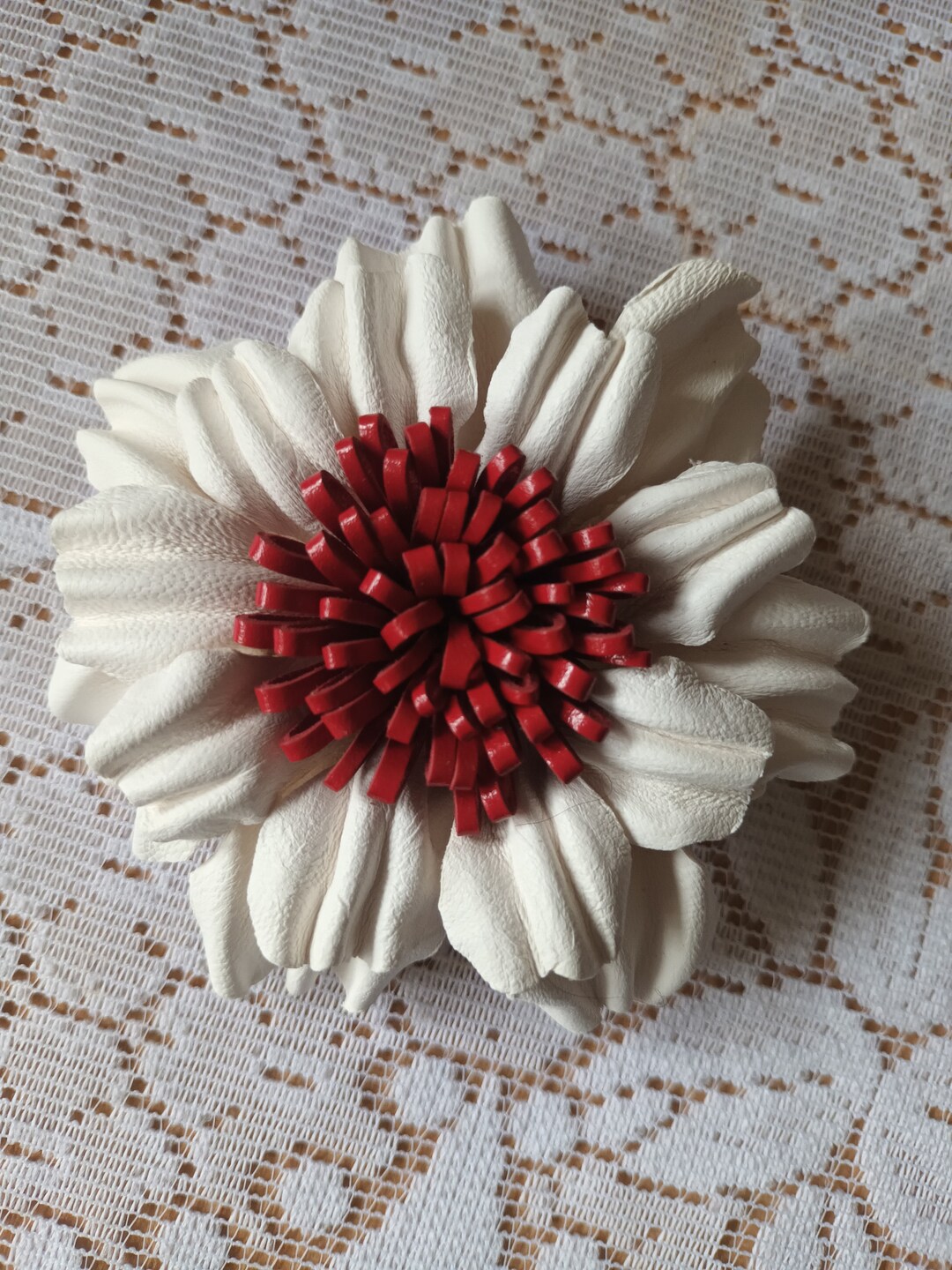 White Flower Brooch.white Leather Brooch.wedding White Brooch. - Etsy