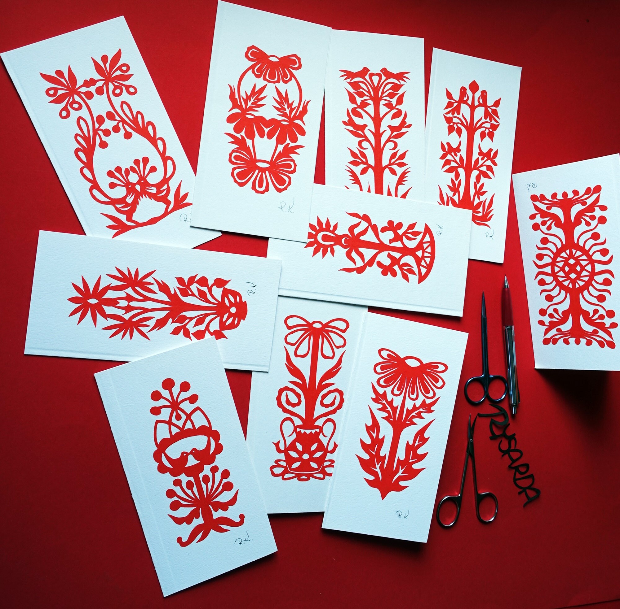 10 Greeting Hand Cut Cards. Folk Art Card Hand Paper Cutting. - Etsy