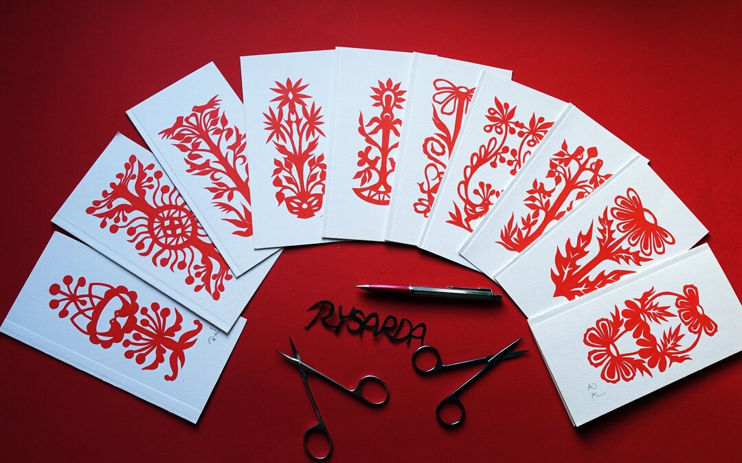 10 Greeting Hand Cut Cards. Folk Art Card Hand Paper Cutting. Floral ...
