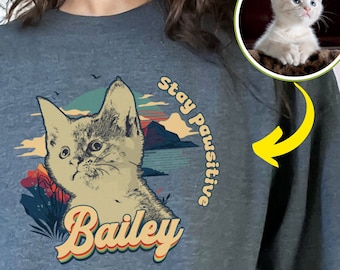 Custom Cat Face Shirt, Custom Vintage Sunset Cat Tee, Cat Lover Gift ...