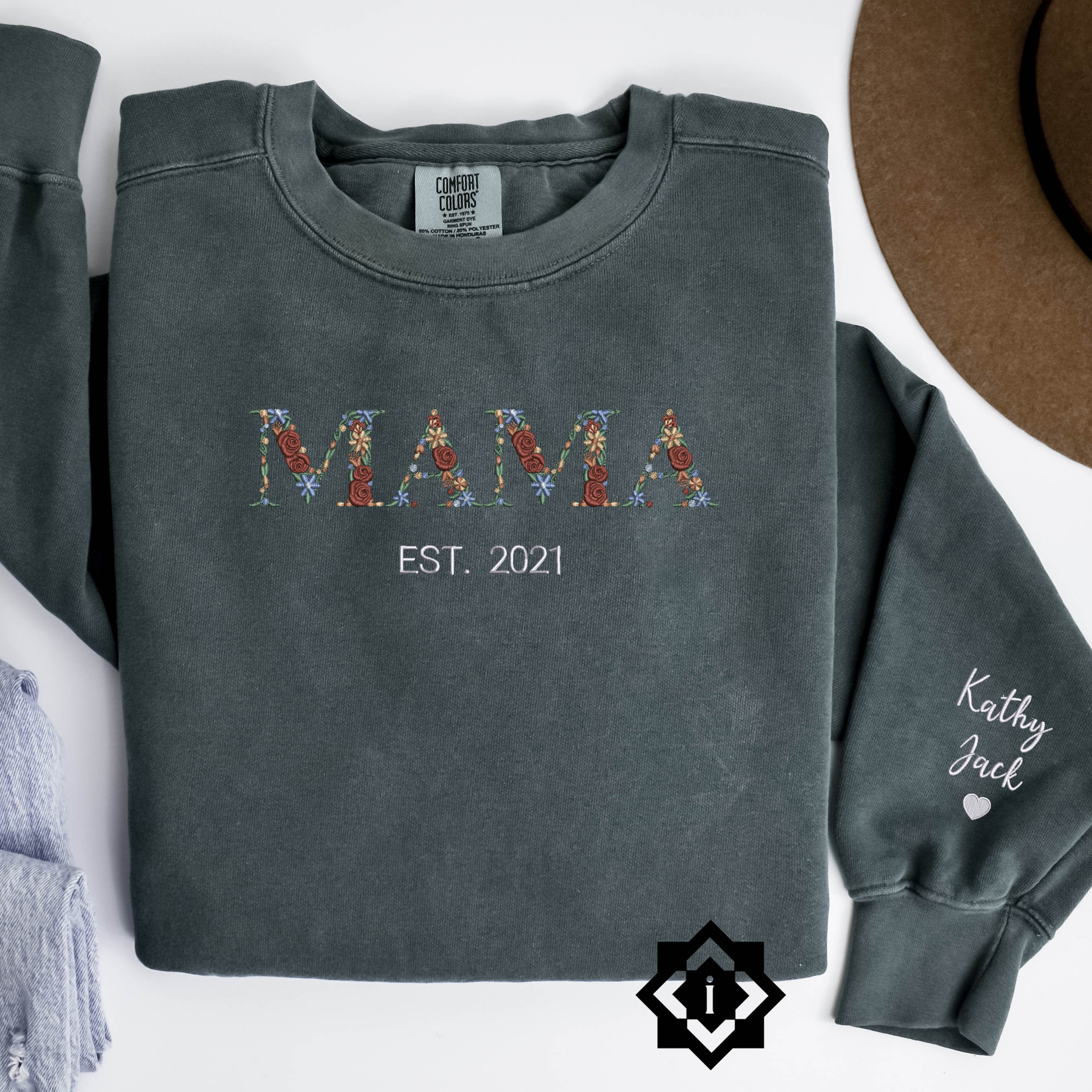 Custom Floral Mama Est Sweatshirt With Kid Names on Sleeve, New Mom ...