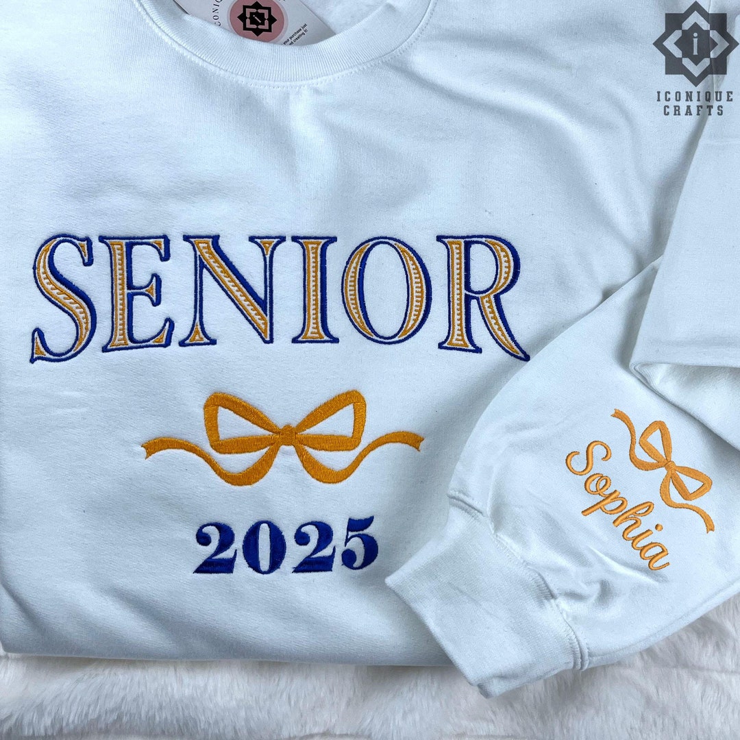 Custom Embroidered Senior Sweatshirt, Hoodie With Coquette Bow, Class ...