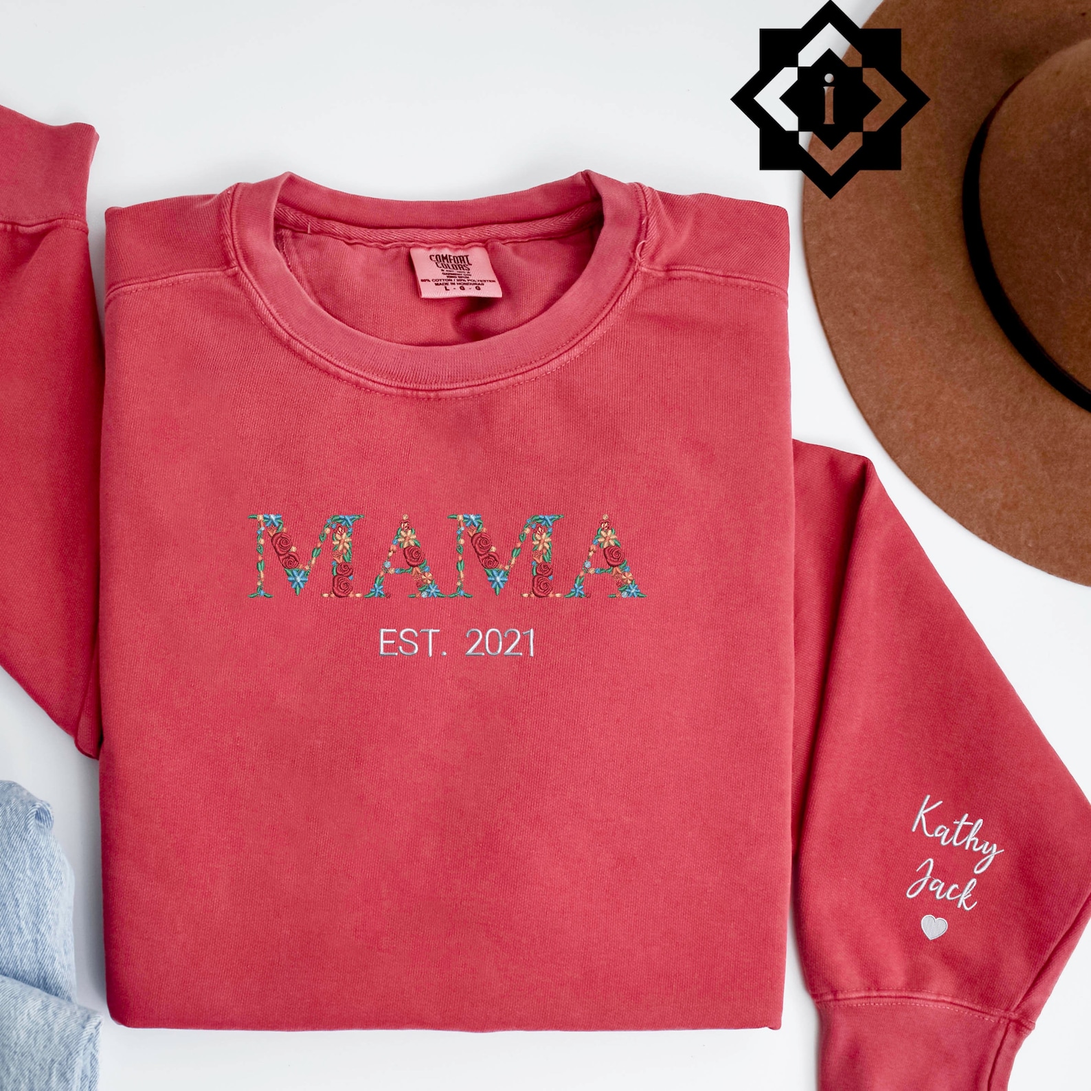 Custom Floral Mama Est Sweatshirt With Kid Names on Sleeve, New Mom ...