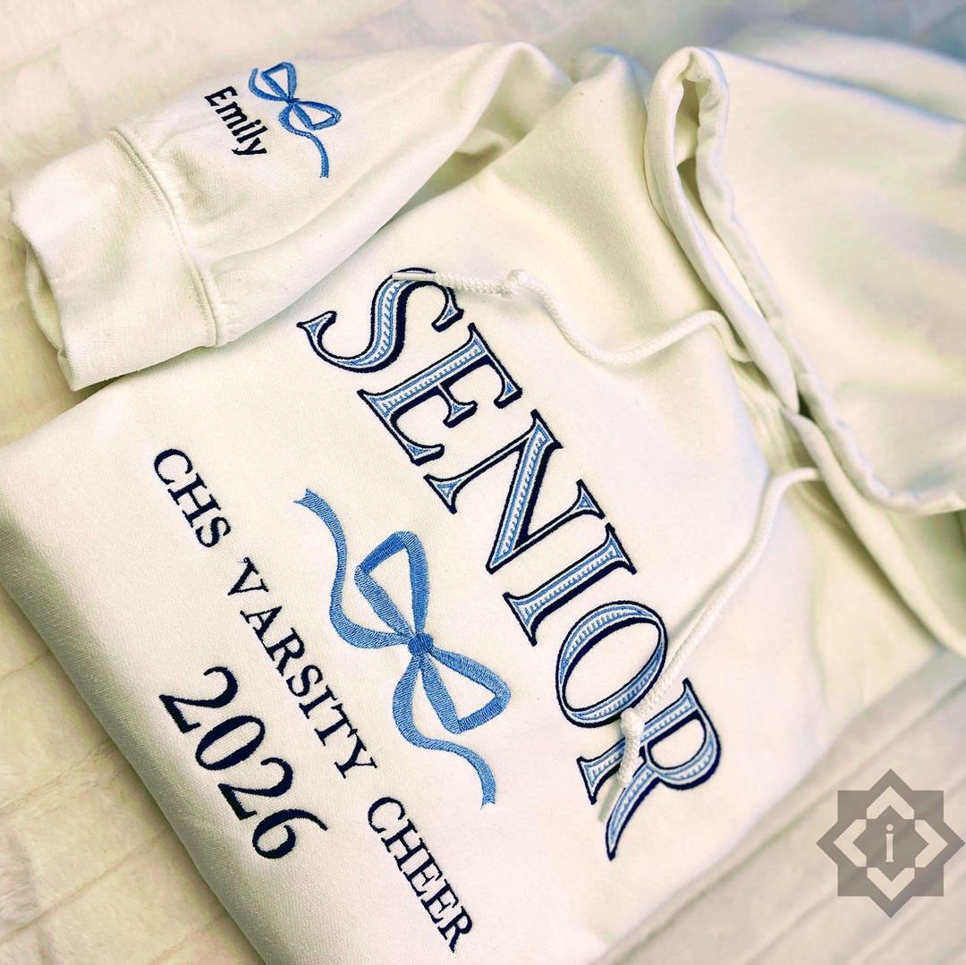 Custom Embroidered Senior Sweatshirt, Hoodie With Coquette Bow, Class ...