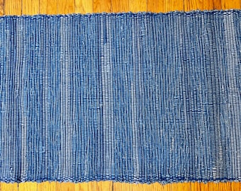 Handwoven Blue Denim Rag Rug, 20.5" X 39", Made in the USA, Free ...