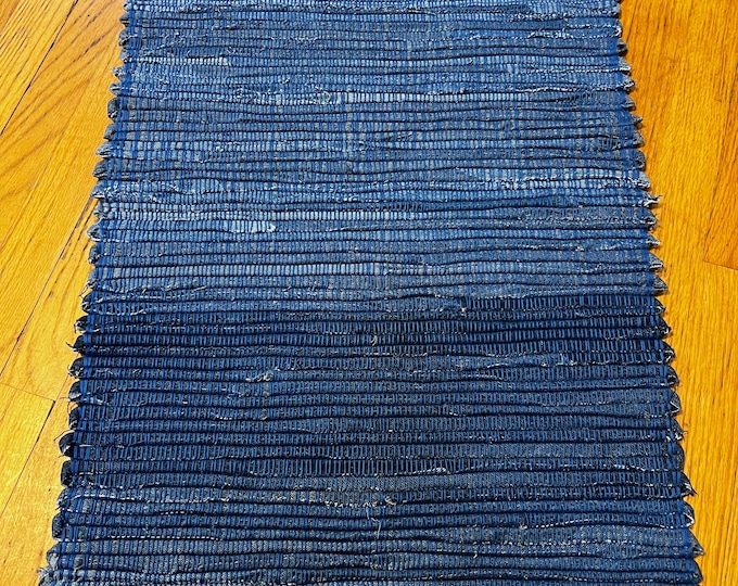 Handwoven Blue Denim Rag Rug, 20.5" X 39", Made in the USA, Free ...