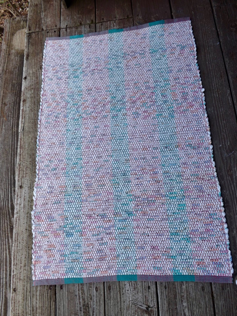 Handwoven Cotton Rag Rug in Soft Rose & Jade Colors 30 - Etsy