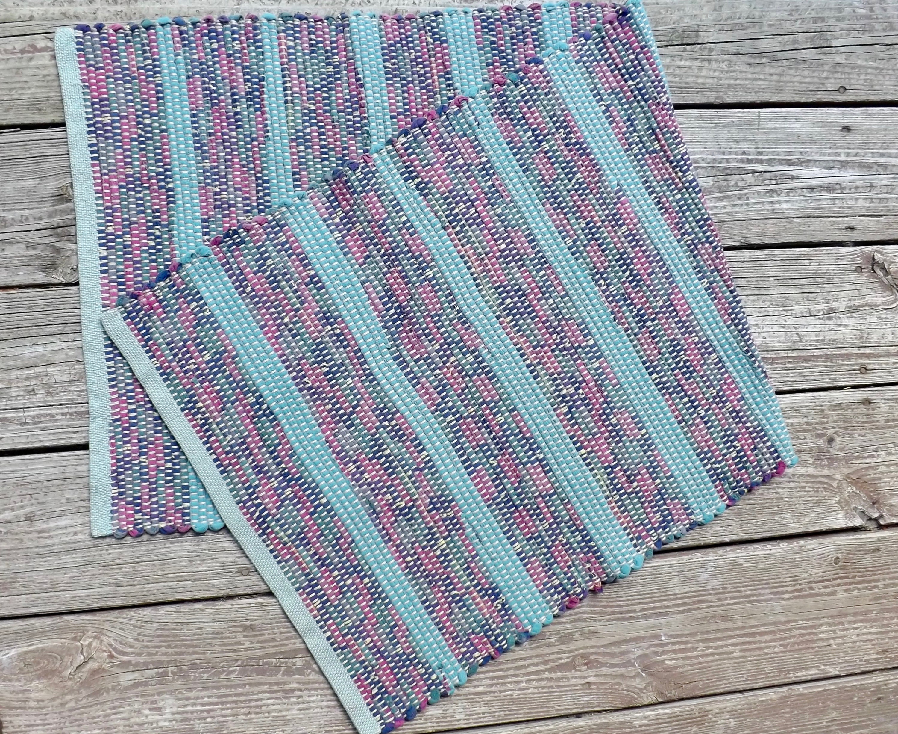 Handwoven Rag Runner in Aqua Blue & Rose 24 X - Etsy