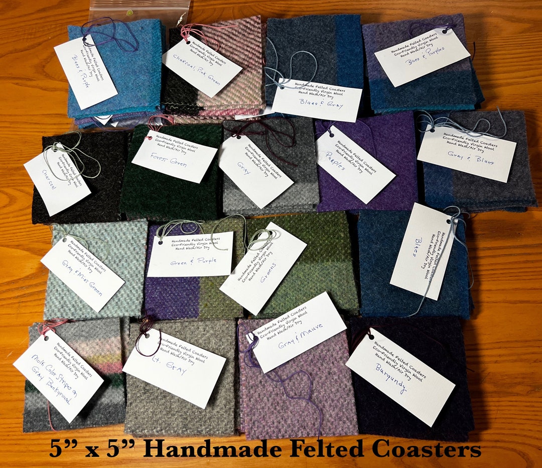 Handwoven Felted Wool Coasters, Set of 4, Many Color Options, Made in ...