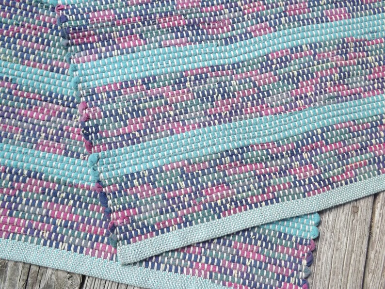 Handwoven Rag Runner in Aqua Blue & Rose 24 X - Etsy