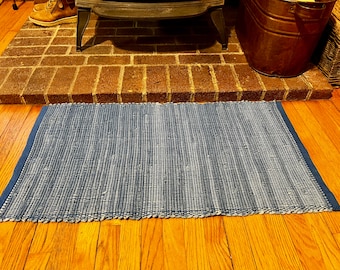 Handwoven Blue Denim Rag Rug, 20.5" X 39", Made in the USA, Free ...