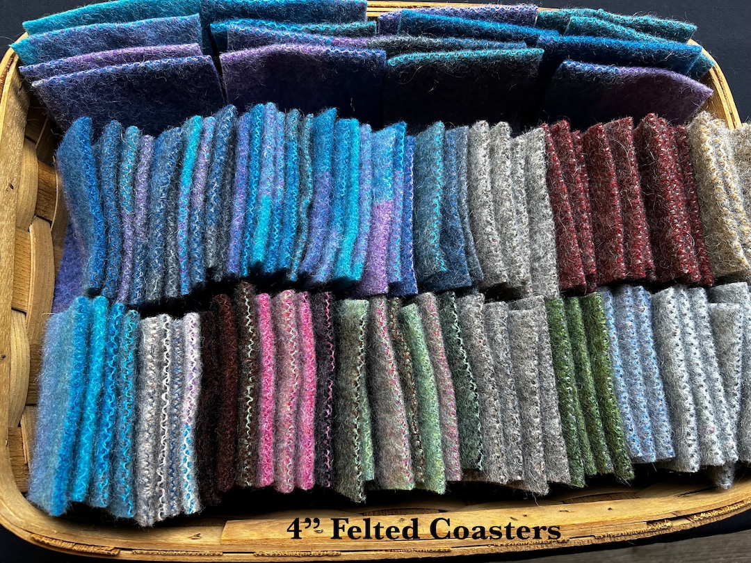 Handwoven Felted Wool Coasters, Set of 4, Various Color Options, Made ...