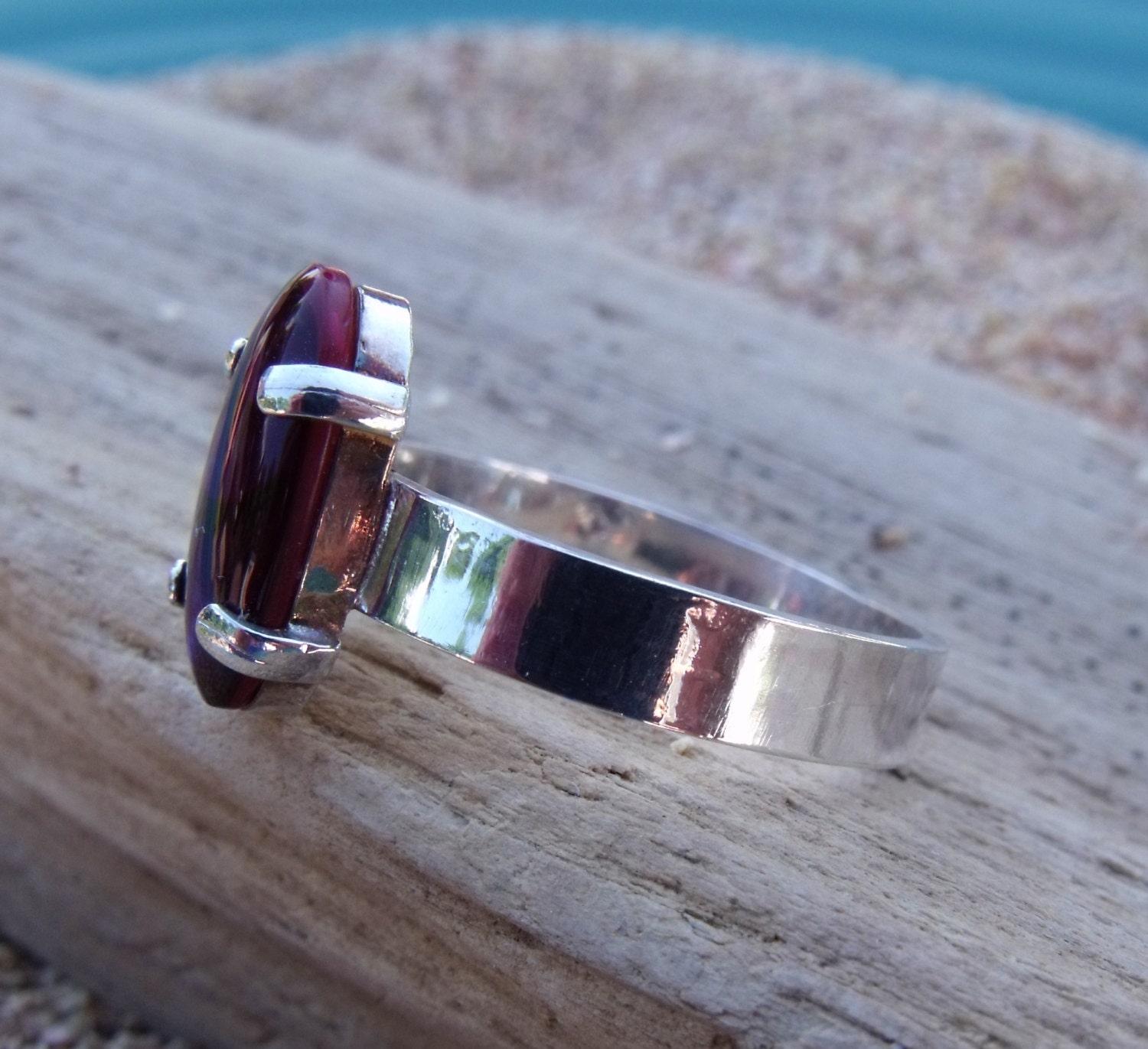 Purple Paua Shell Set in Sterling Silver Ring, Handcrafted Sterling ...