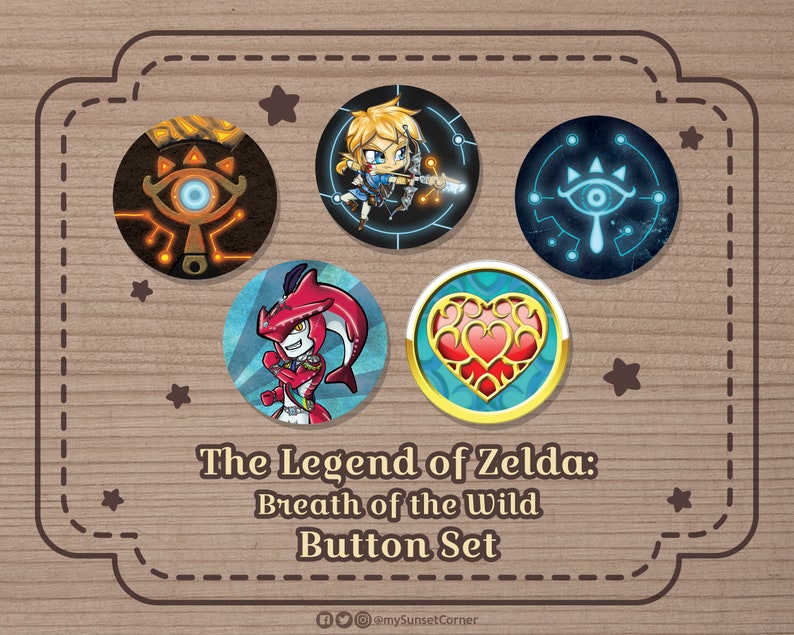The Legend of Zelda Breath of the Wild Button Set | Link Sheikah Eye ...