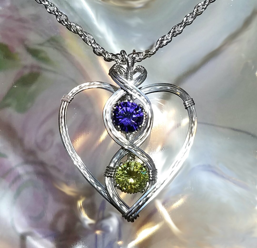 Two Hearts Birthstone Pendant Engagement Wedding Necklace Gift for Her ...