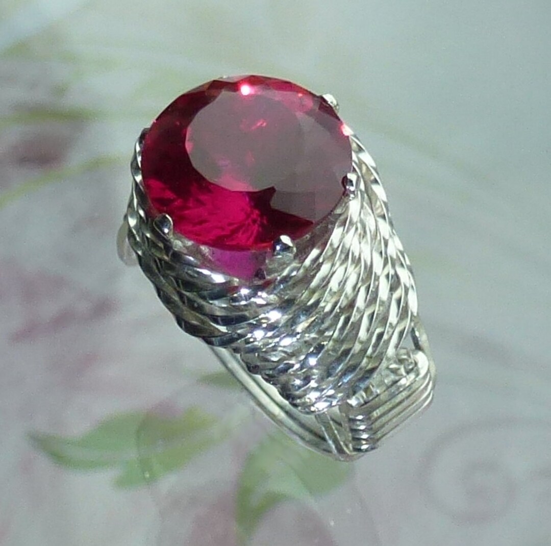 July Birthstone Red Ruby Ring Wire Wrapped Jewelry Handmade in Silver ...