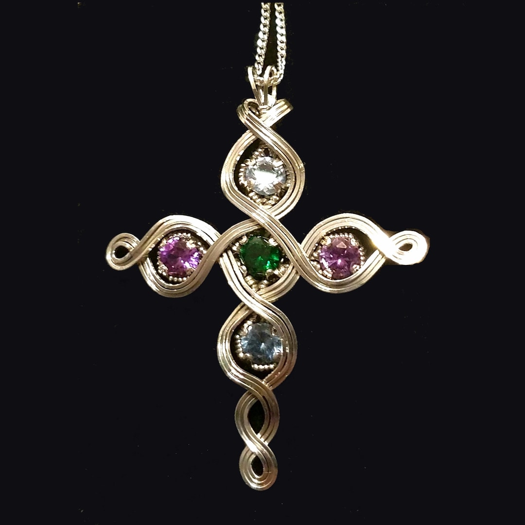Mothers Birthstone Cross Necklace Pendant With Multiple Birthstones ...