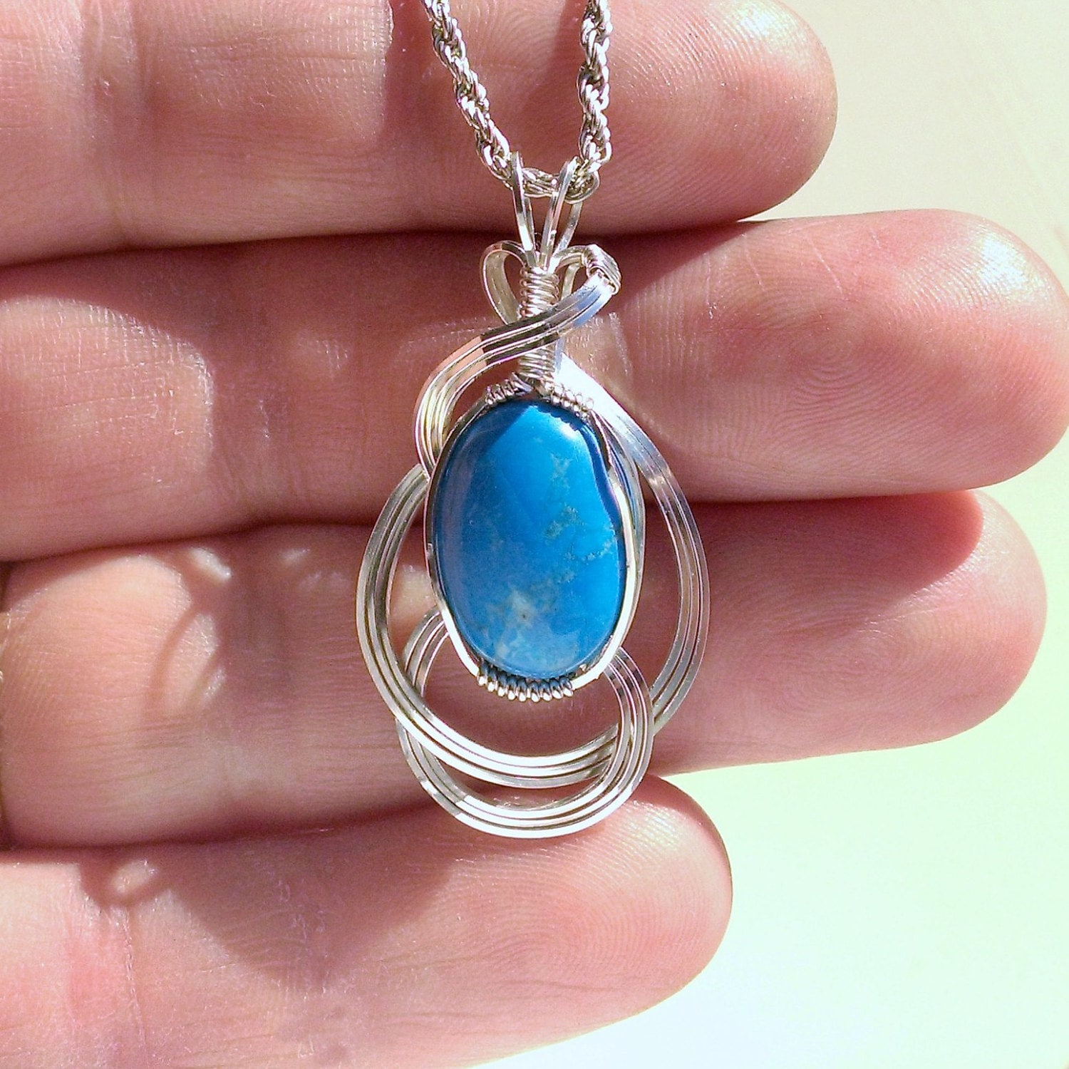 Blue Howlite Womans Pendant Necklace Wire Wrapped Jewelry - Etsy 日本