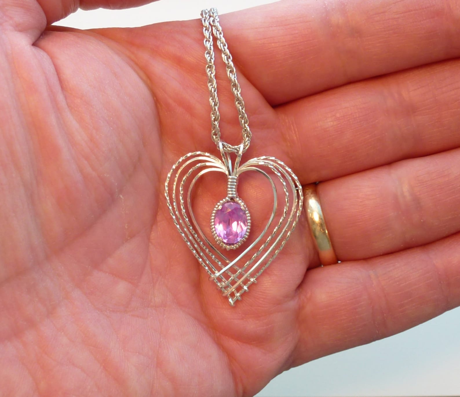 Heart Shaped Choose a Birthstone Womans Necklace Pendant Wire Wrapped ...