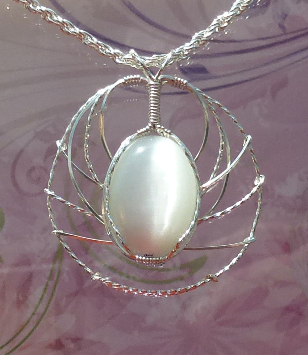White Optic Womans Pendant Wire Wrapped Jewelry Handmade in Silver With ...