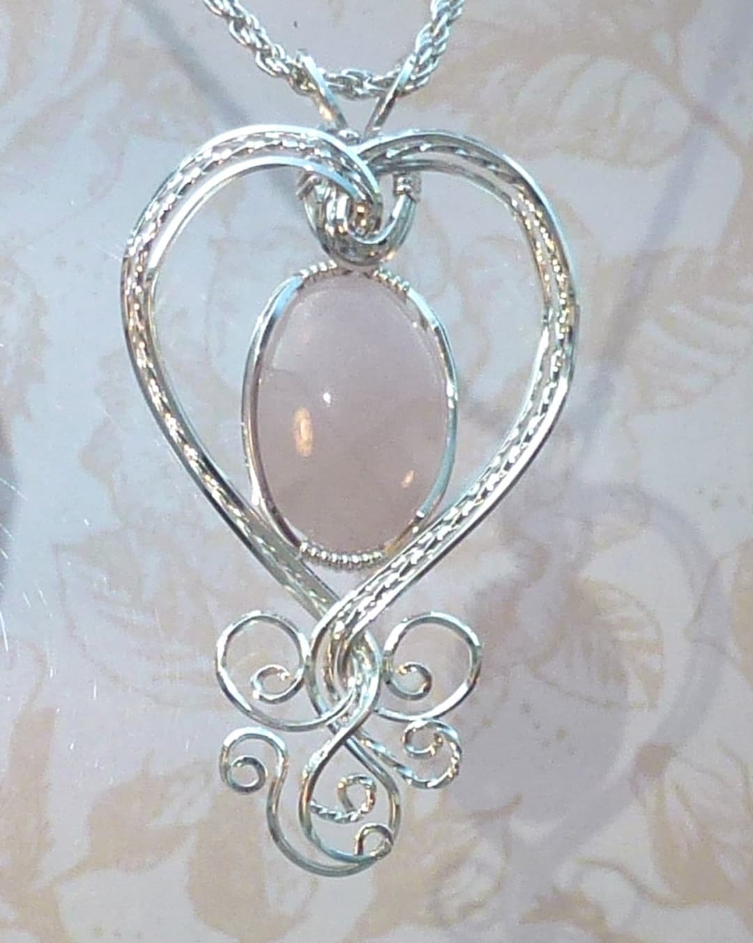 Heart Shaped Pink Rose Quartz Womans Pendant Wire Wrapped Jewelry ...