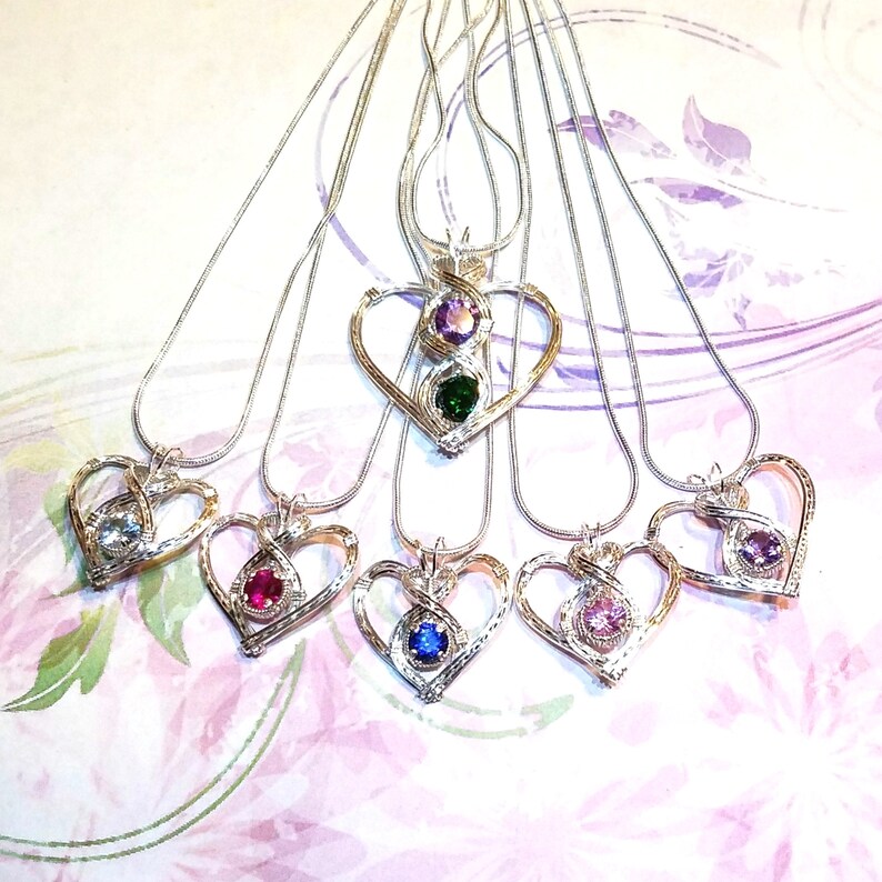 Personalized Gemstone Birthstone Heart Pendant Necklace Pendant Wire ...