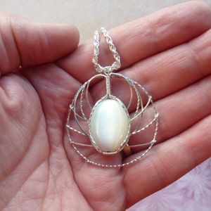 White Optic Womans Pendant Wire Wrapped Jewelry Handmade in Silver With ...