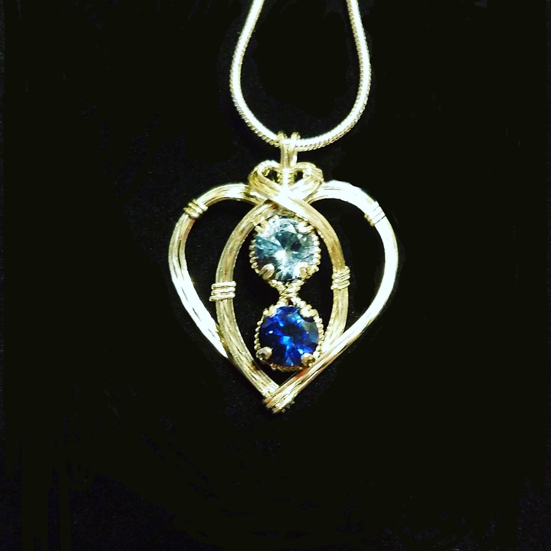 Petite Personalized Two Heart Birthstone Gemstone Necklace Pendant Wire ...