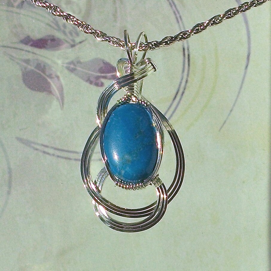 Blue Howlite Womans Pendant Necklace Wire Wrapped Jewelry - Etsy 日本