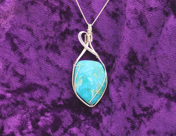 Blue Ridge Turquoise Wire Wrap Pendant in Sterling Silver | Etsy