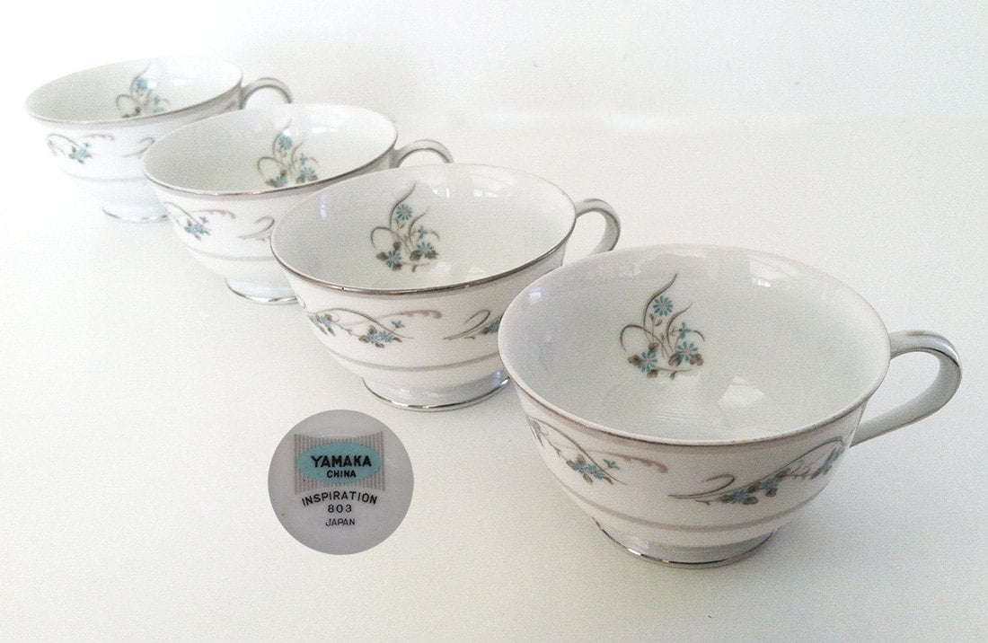 The Forget Me Nots YAMAKA Vintage 60s Tea Cups Saucer Set Set of 4 ...