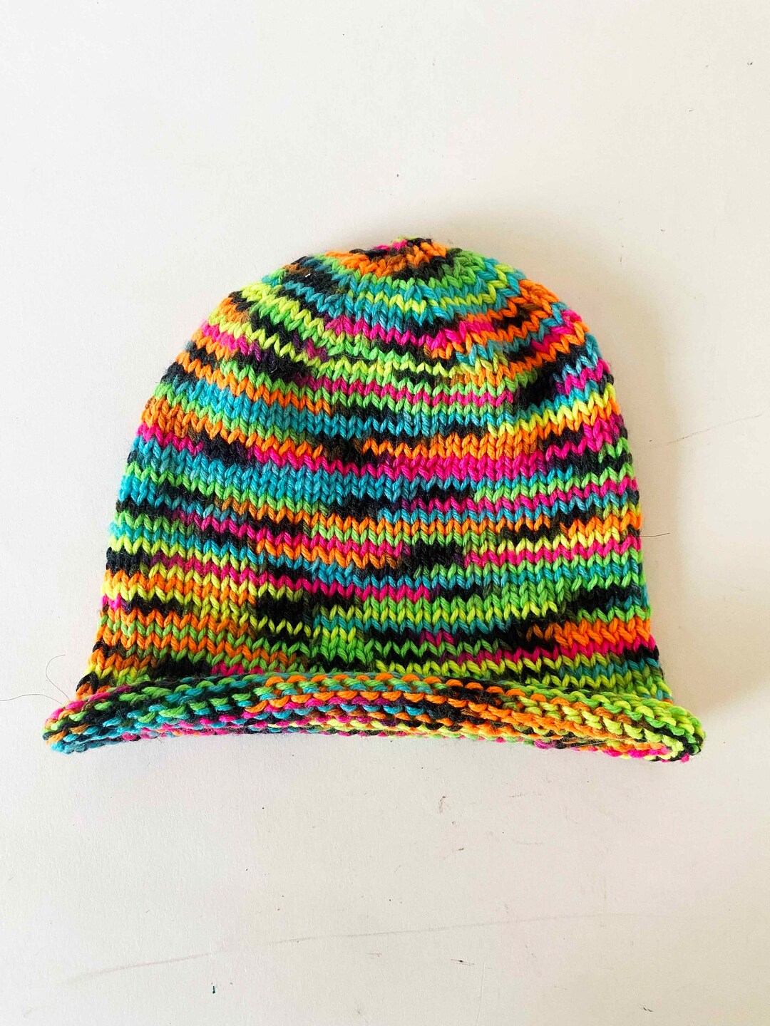 The Neon Retro Raver Vintage 80s Ski Cap Melange Tie Dye Yarn Knit ...