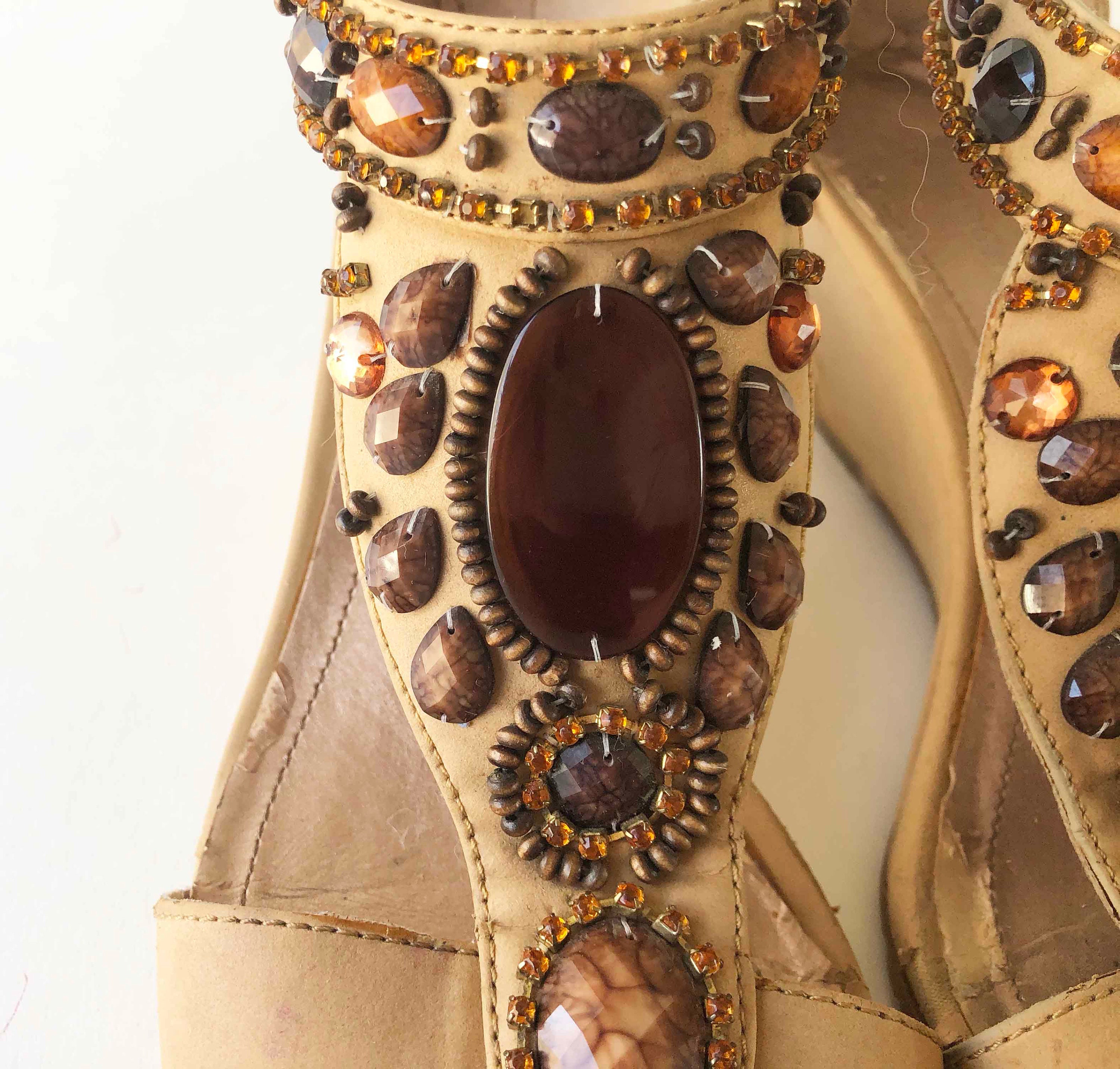The Gypsy X Gemstones Wedge Heels Vintage 90s Sandals Shoes Desert Sand ...