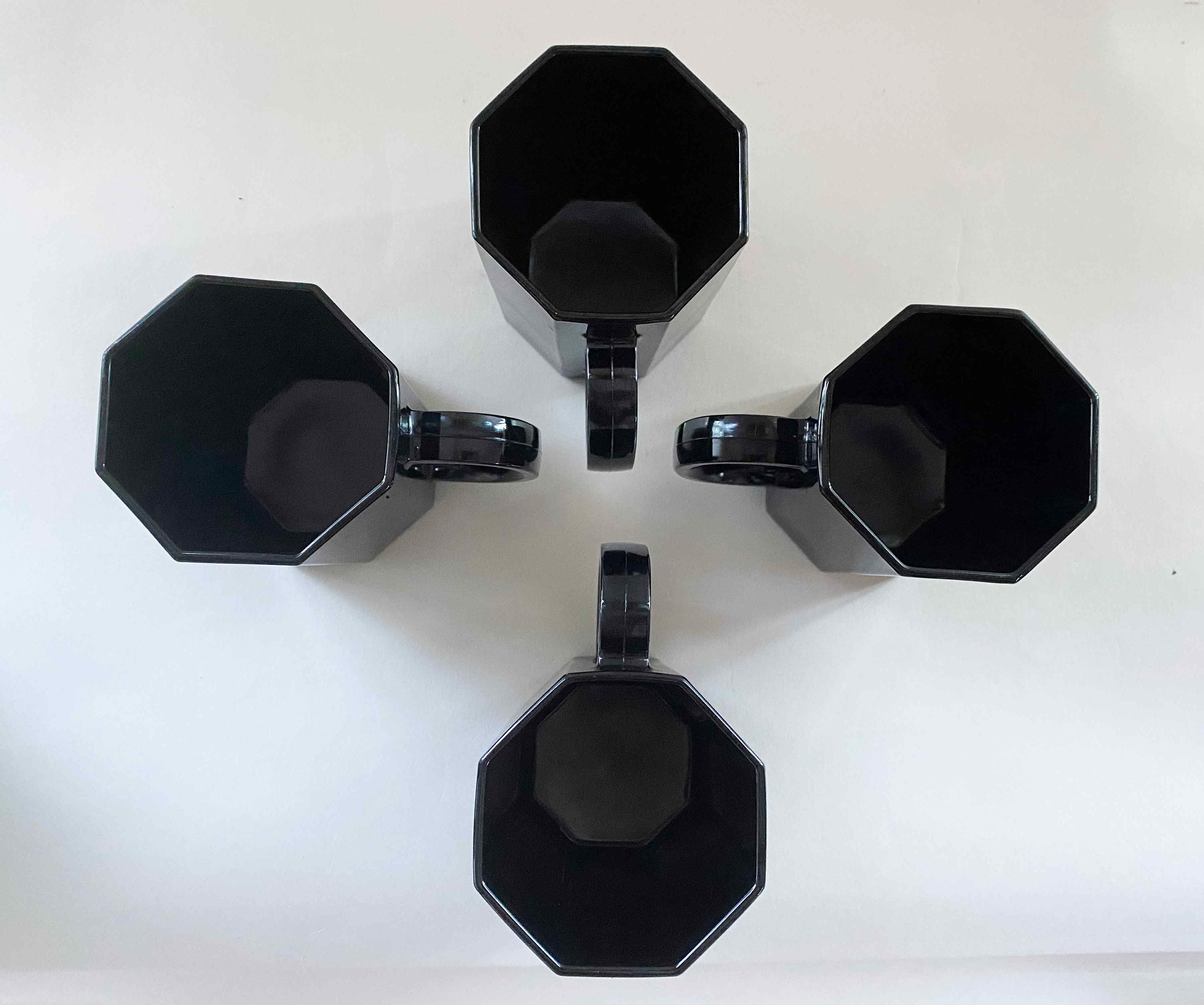 The Arcoroc Octagon 80s Vintage Set of 4 Coffee Mugs Black Gloss Glass ...