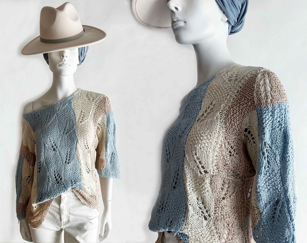 The Cornflower Blue Crochet Sweater Vintage 90s Hand Knit Open Weave ...